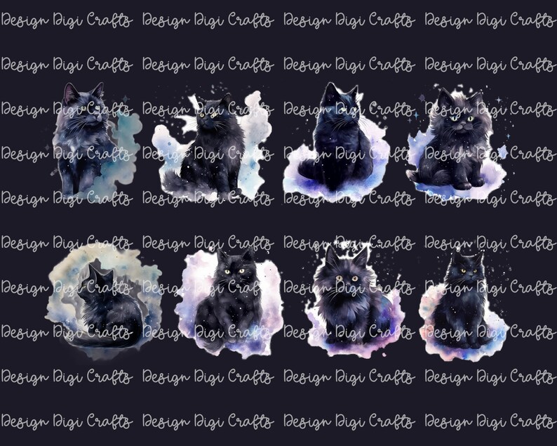 Cosmic Black Cats Clipart Printable Scrapbook Paper Planner Clipart ...