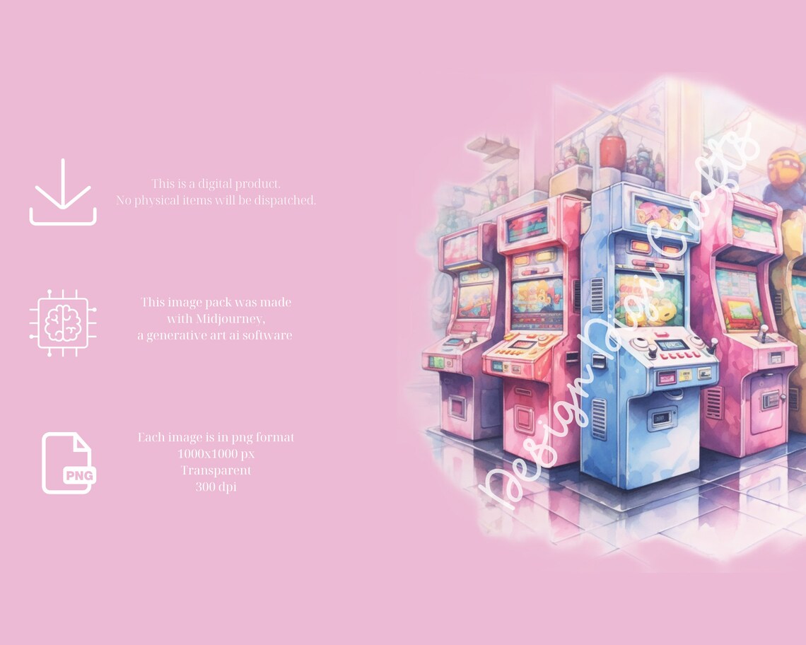 80's Arcade Clipart Printable Scrapbook Paper Planner Clipart Instant Download - Etsy