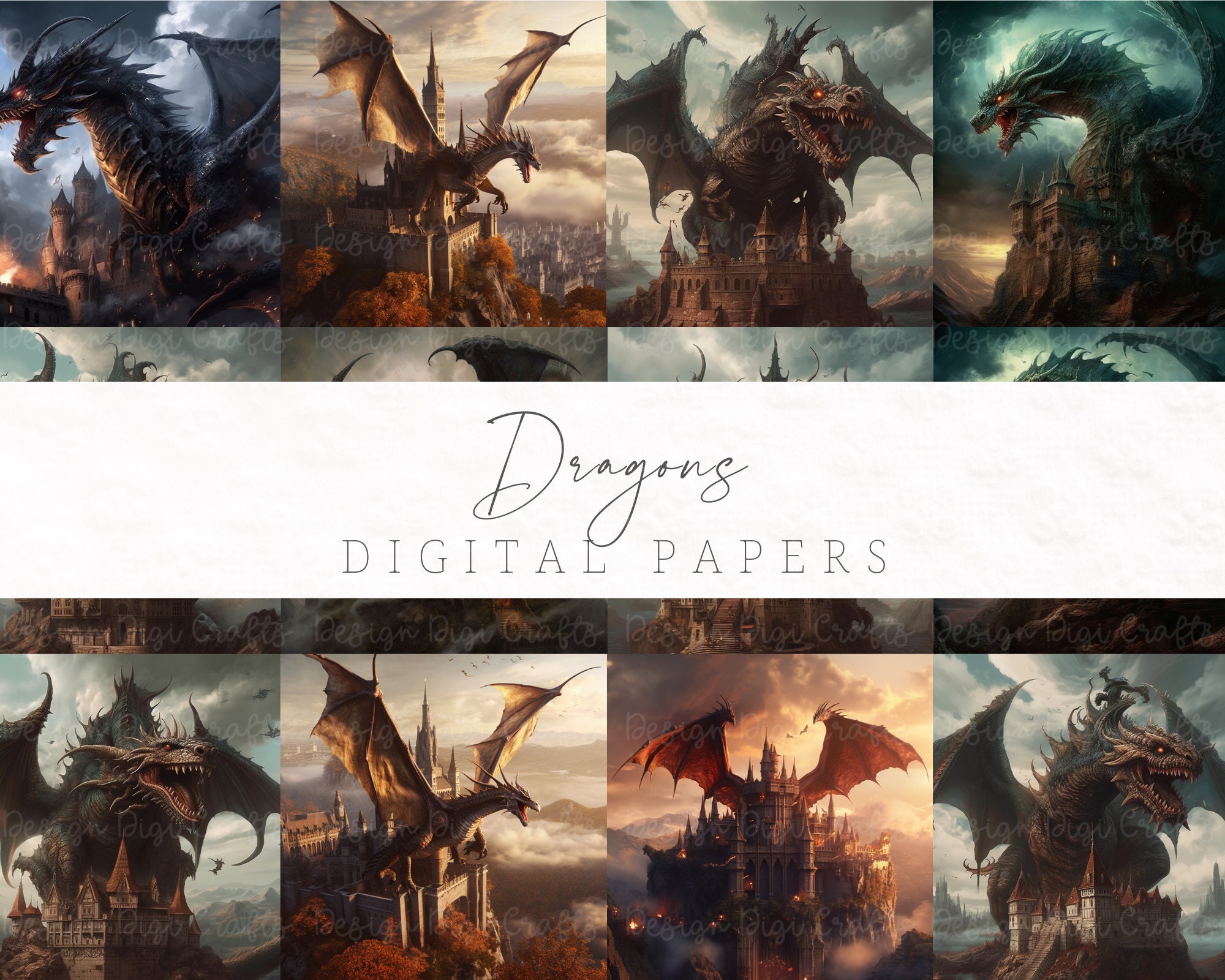 Dragons Digital Papers Printable Scrapbook Paper Backgrounds Instant ...
