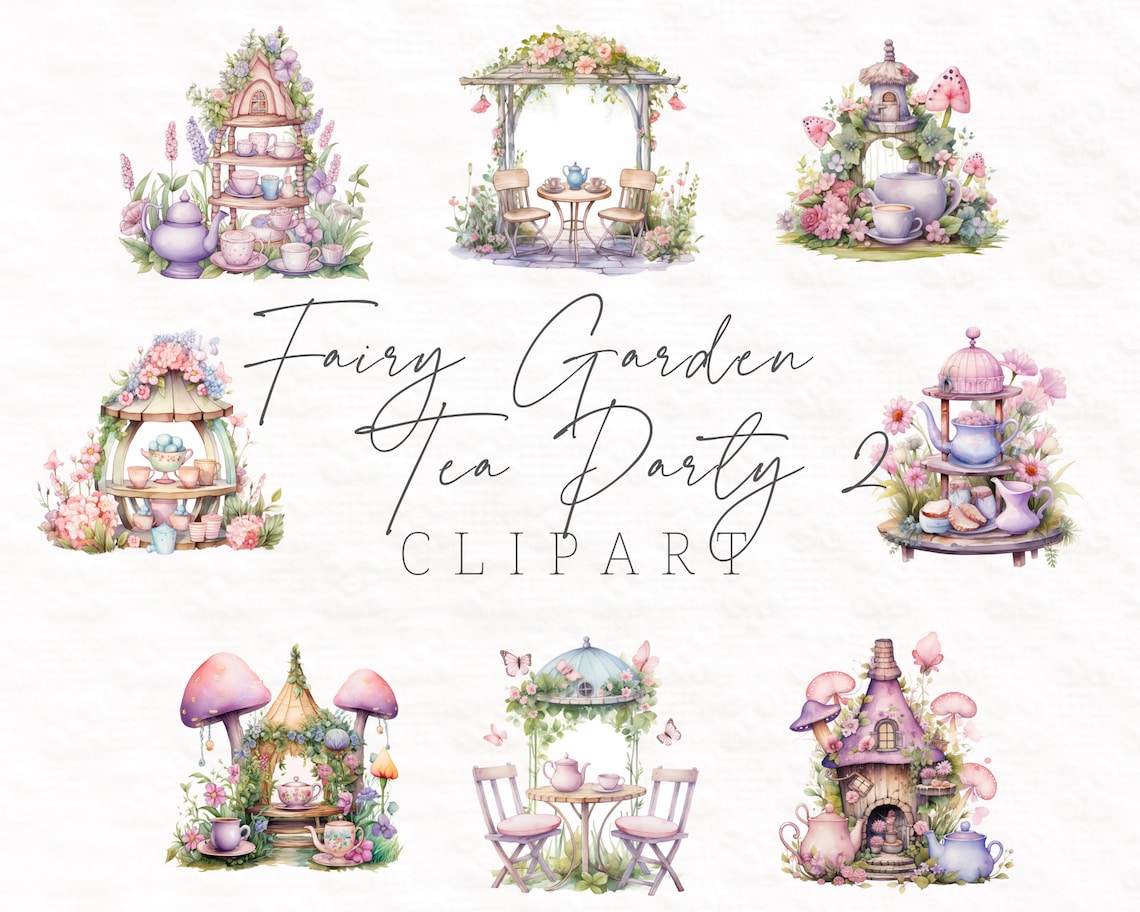Fairy Garden Tea Party Clipart Printable Scrapbook Paper - Etsy