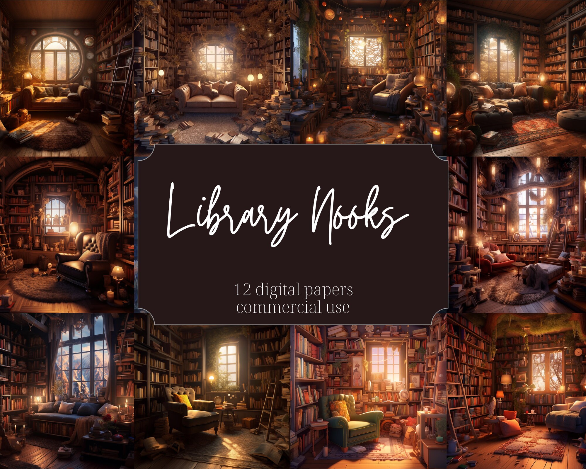 Library Reading Nooks Digital Papers Printable Scrapbook Paper ...