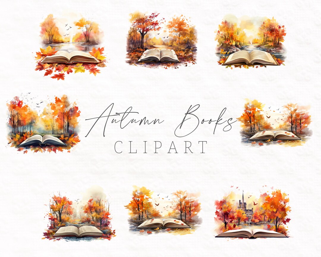 Autumn Books Clipart Printable Scrapbook Paper Planner - Etsy