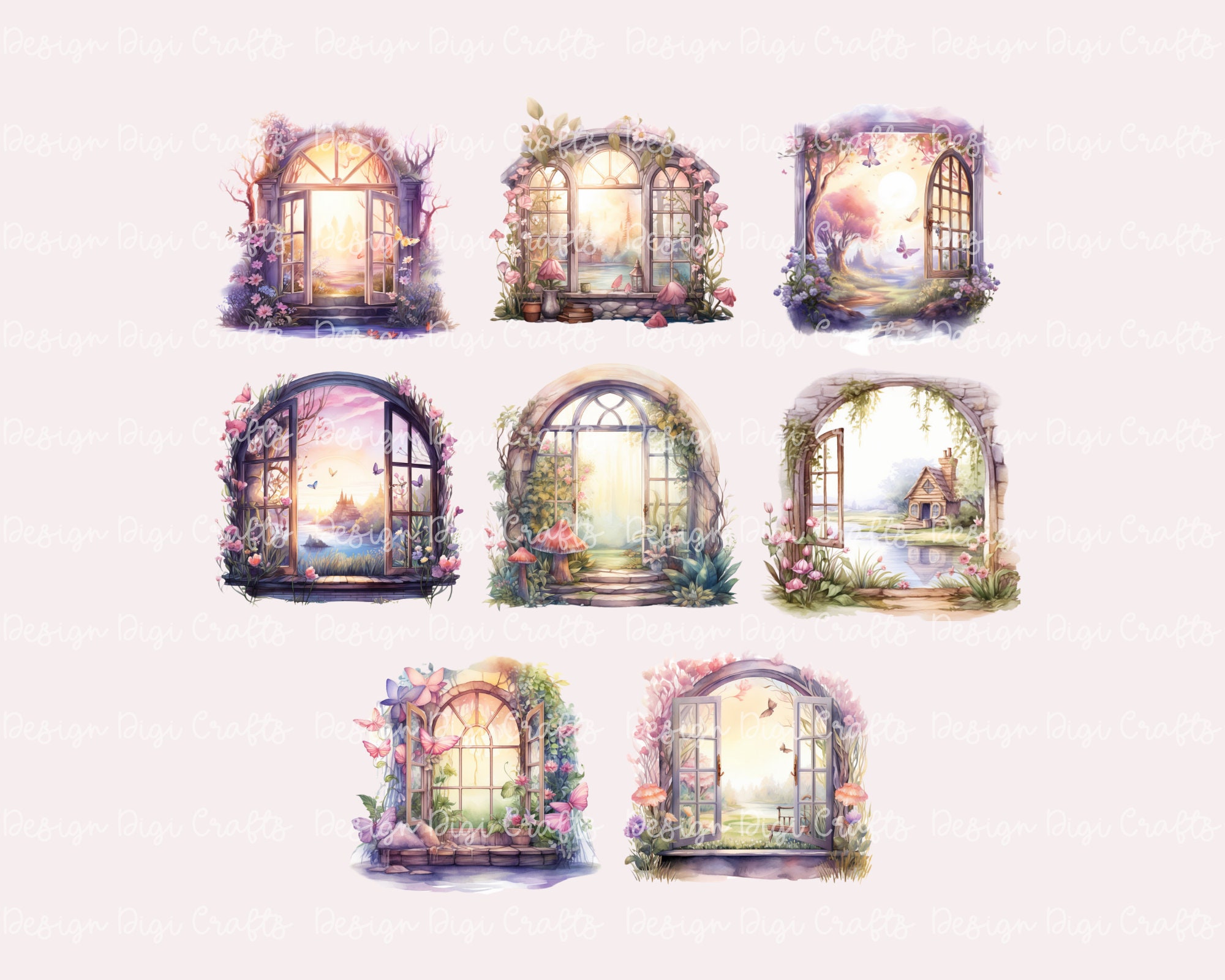 Pastel Fairy Windows Clipart Printable Scrapbook Paper Planner Clipart ...