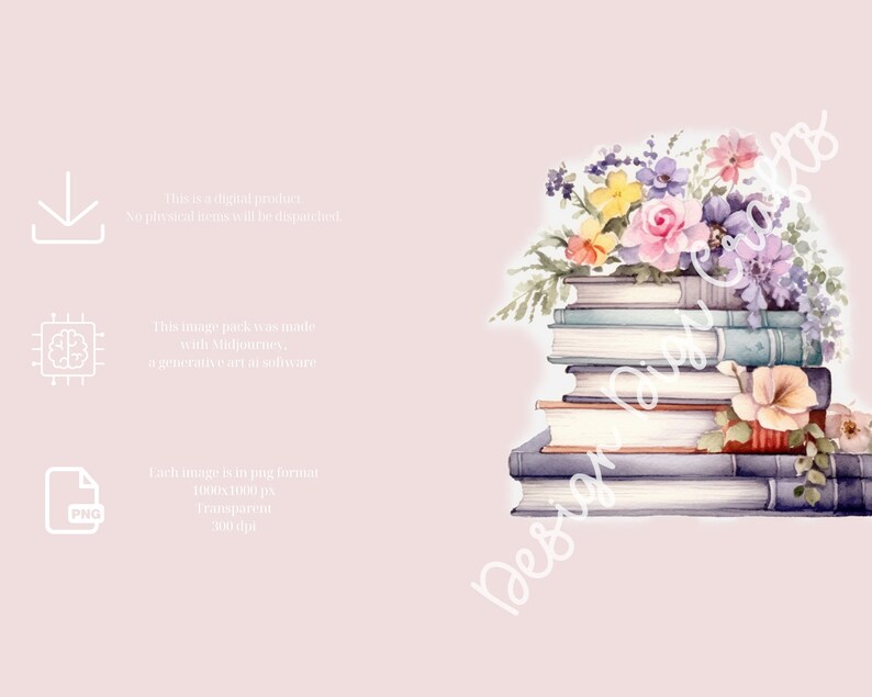 Floral Book Stacks Clipart Printable Scrapbook Paper Planner - Etsy