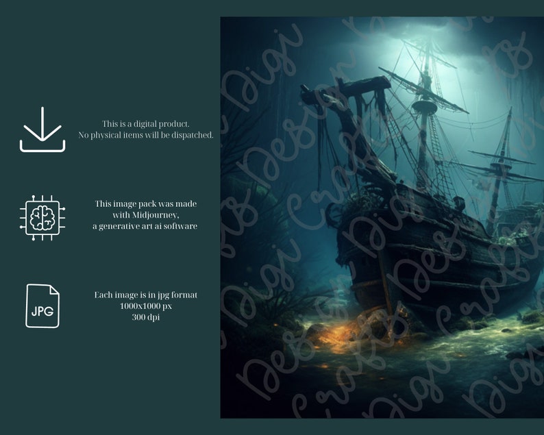 Sunken Pirate Ship Digital Papers Printable Scrapbook Paper Backgrounds ...