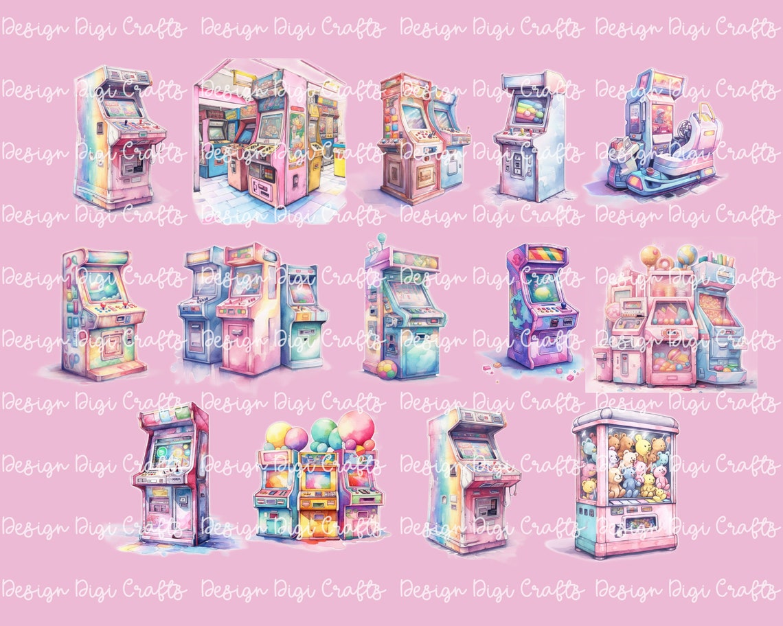 80's Arcade Clipart Printable Scrapbook Paper Planner Clipart Instant ...