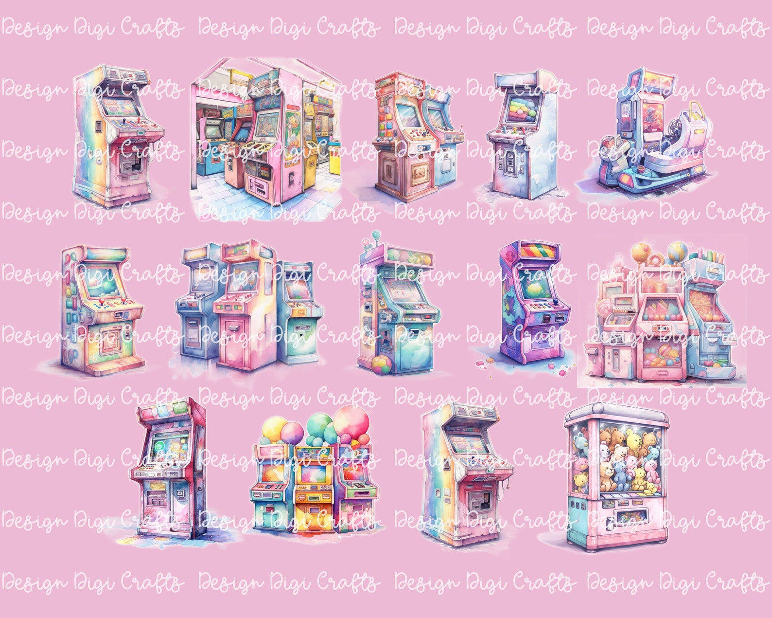 80's Arcade Clipart Printable Scrapbook Paper Planner Clipart Instant ...