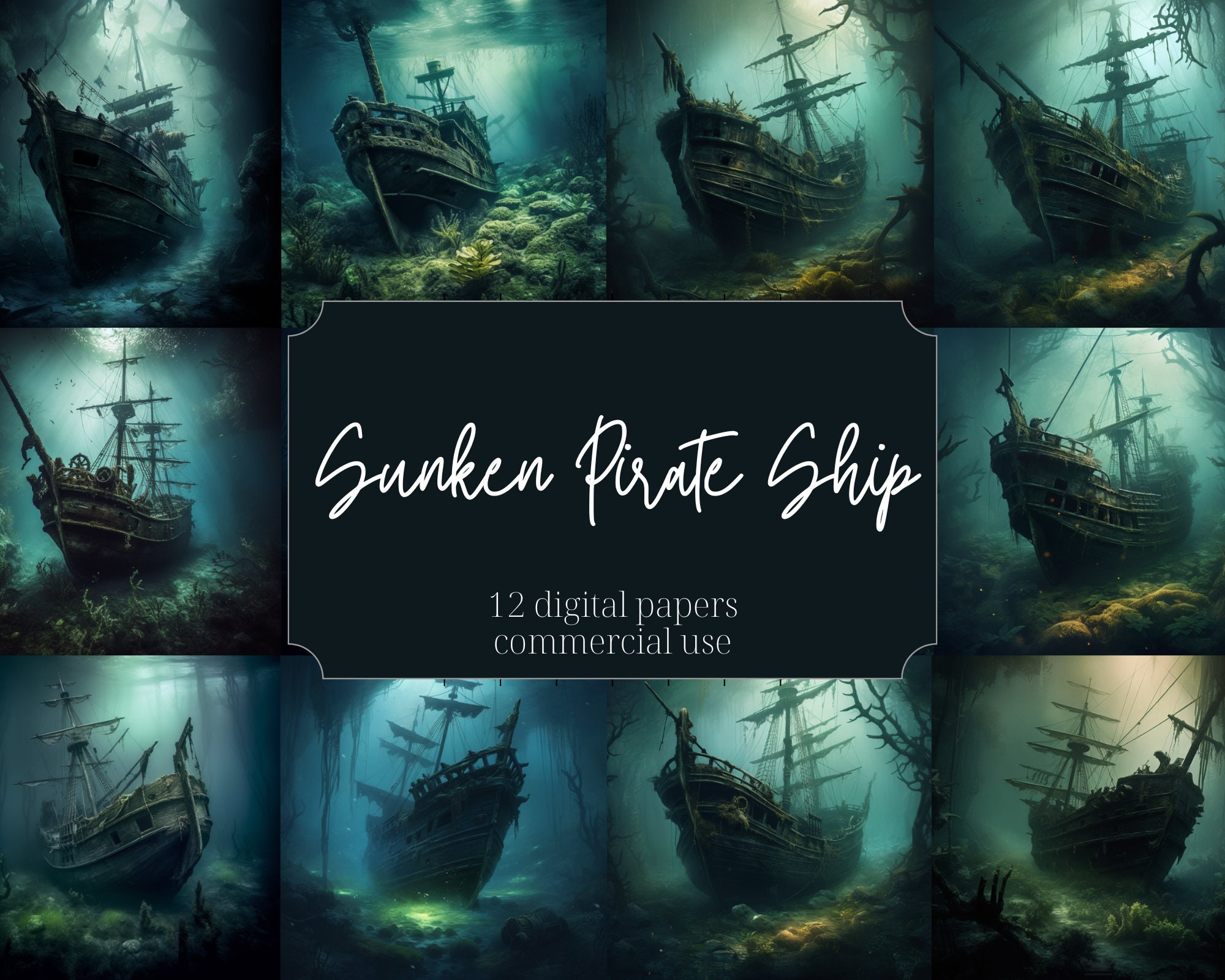 Sunken Pirate Ship Digital Papers Printable Scrapbook Paper Backgrounds ...