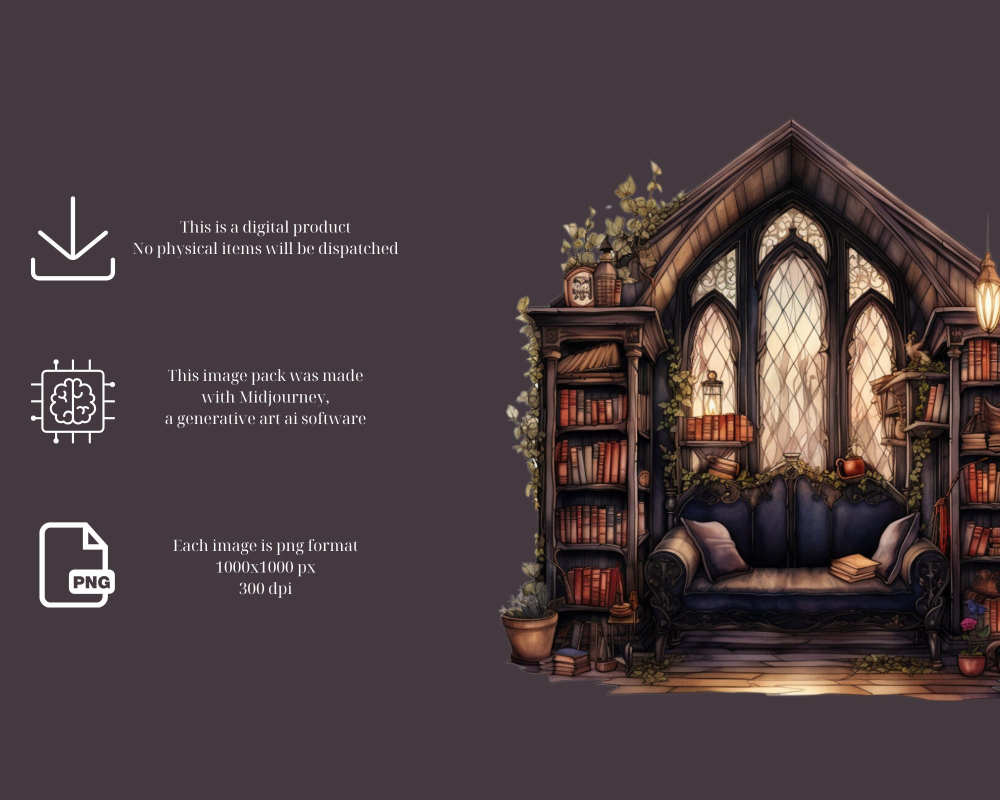 Gothic Reading Nooks Clipart Printable Scrapbook Paper Planner Clipart ...