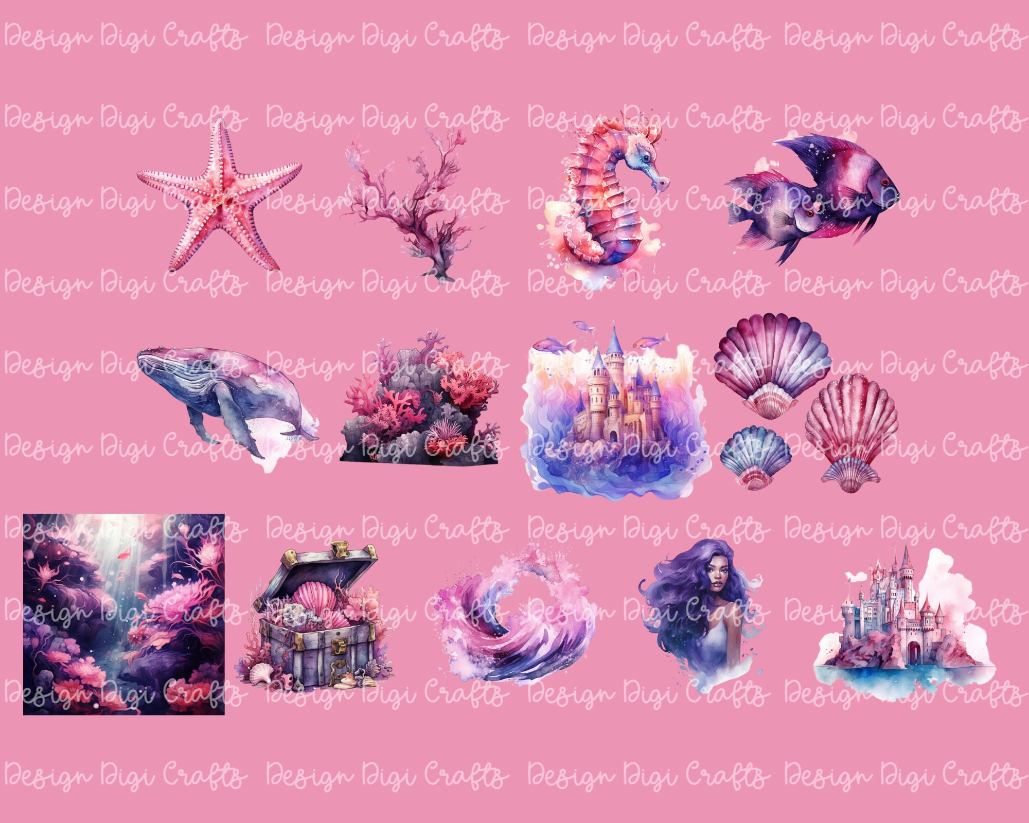 Pink Mermaid Clipart Printable Scrapbook Paper Planner Clipart Instant ...