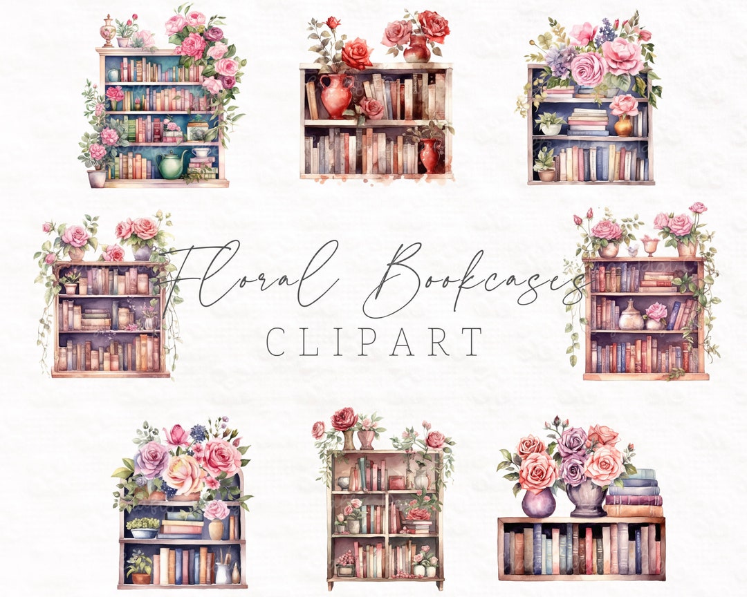 Floral Rose Bookcases Clipart Printable Scrapbook Paper Planner Clipart ...