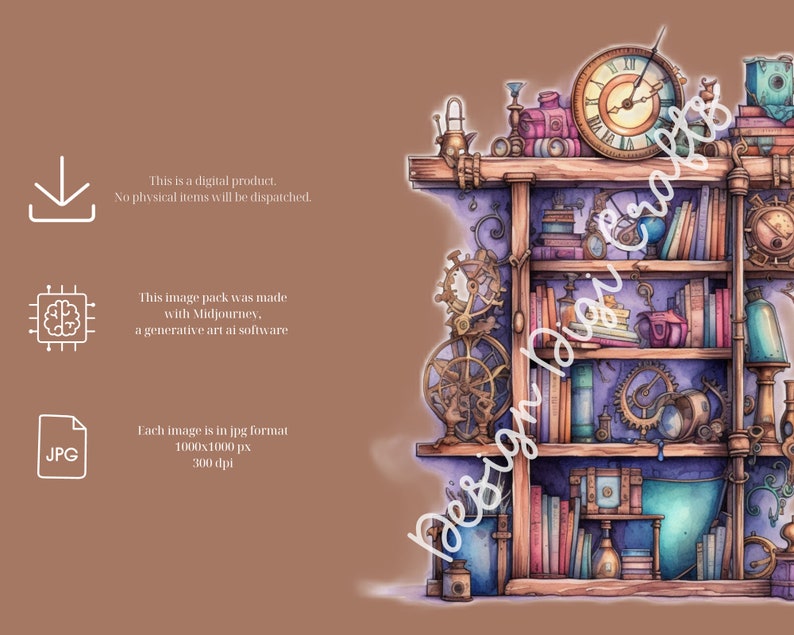 Steampunk Bookcases Clipart Printable Scrapbook Paper Planner Clipart ...