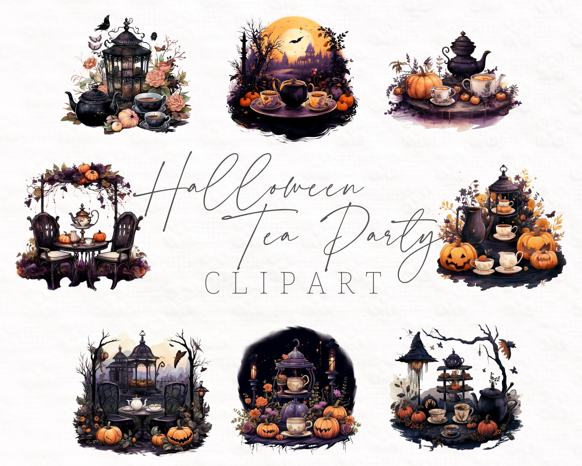 Halloween Tea Party Clipart Printable Scrapbook Paper - Etsy