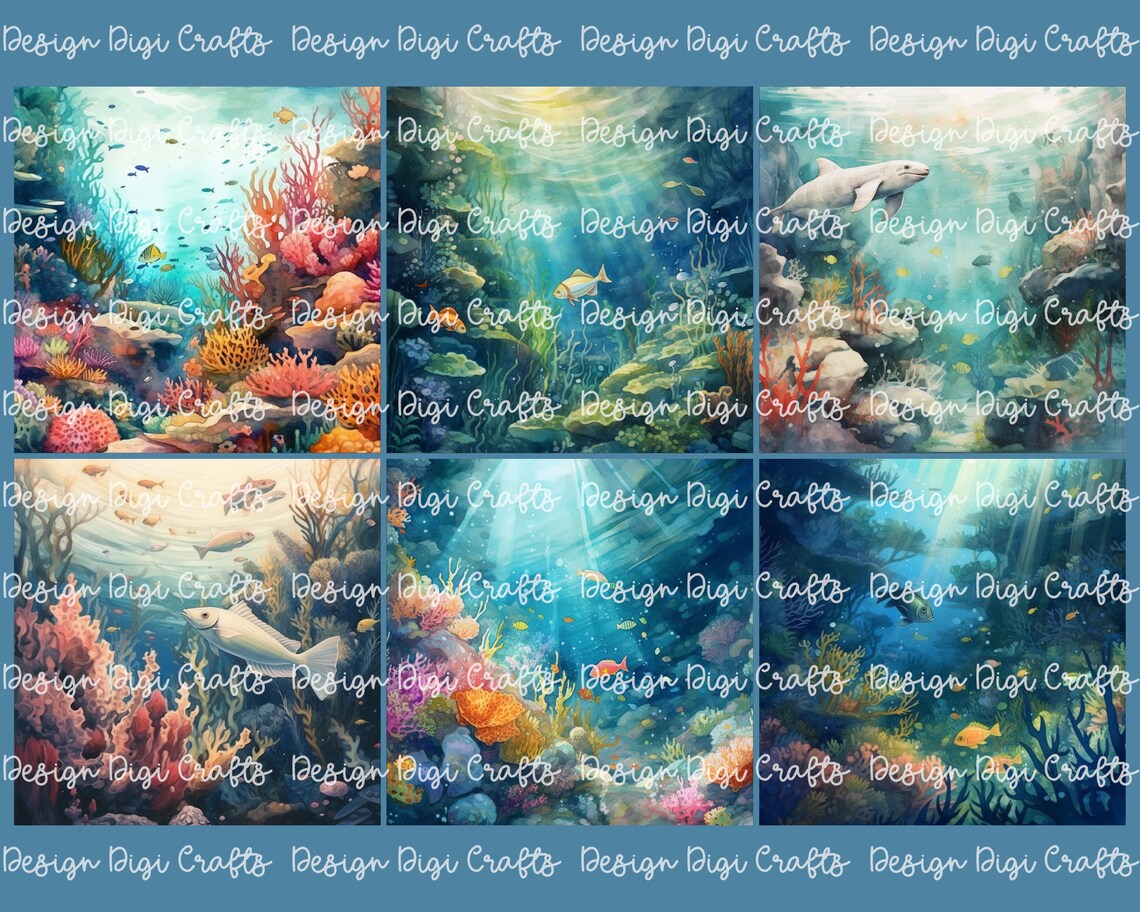 Under the Sea Digital Papers Printable Scrapbook Paper Backgrounds ...