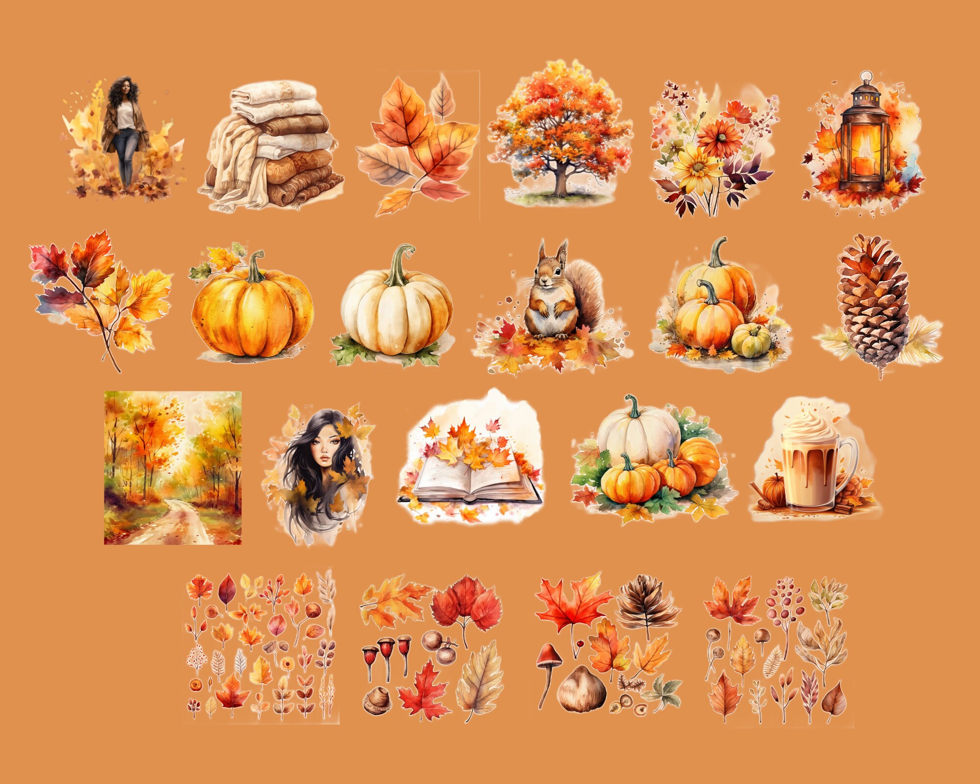 Autumn Time Clipart Printable Scrapbook Paper Planner - Etsy