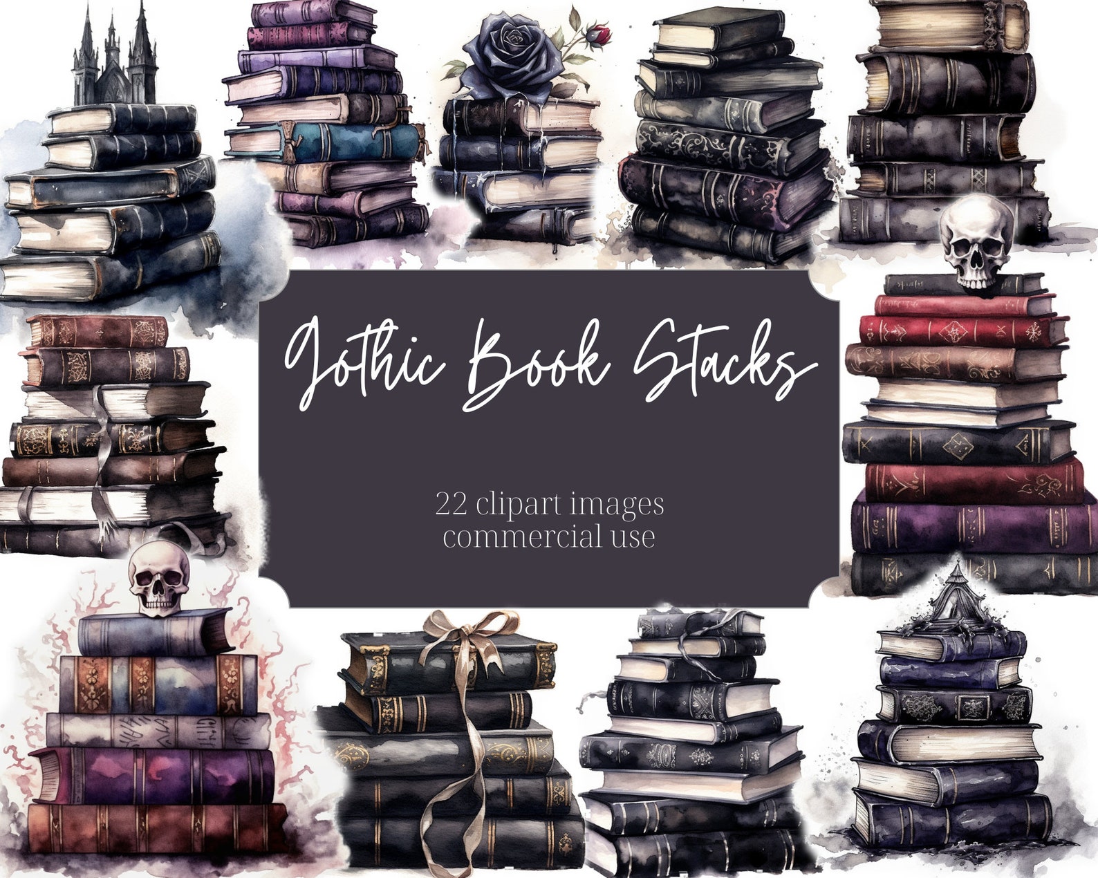 Gothic Book Stacks Clipart Printable Scrapbook Paper Planner - Etsy