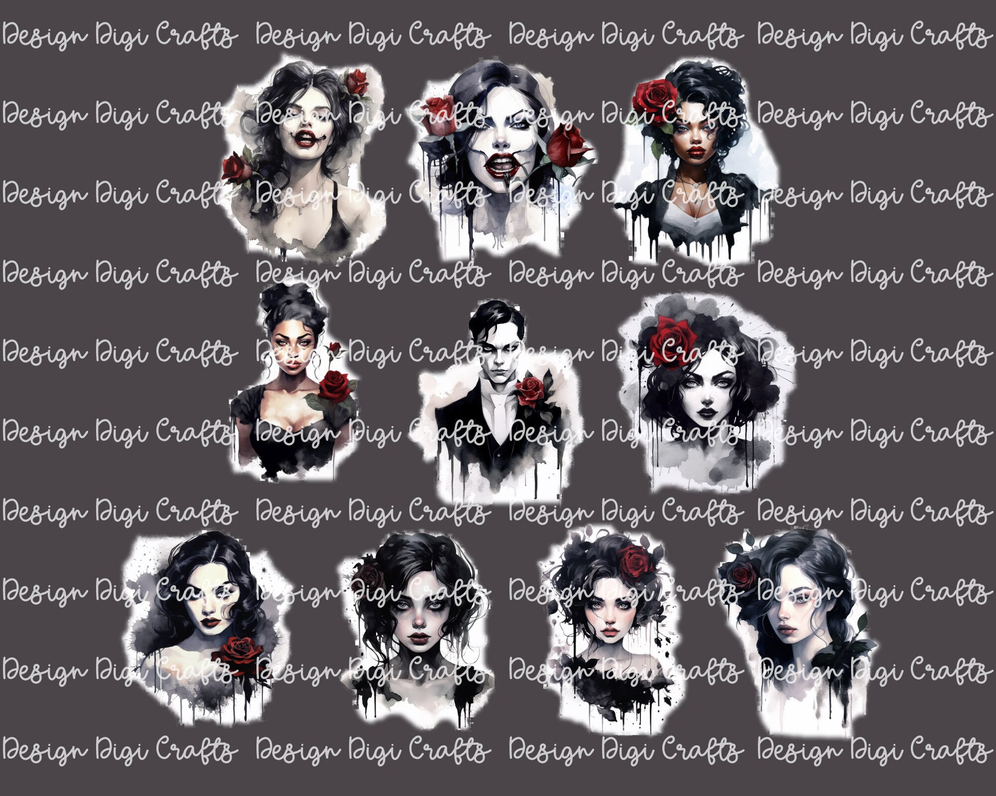 Gothic Vampires Clipart Printable Scrapbook Paper Planner Clipart ...
