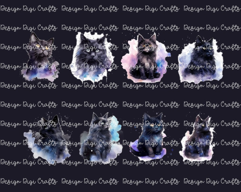 Cosmic Black Cats Clipart Printable Scrapbook Paper Planner Clipart ...