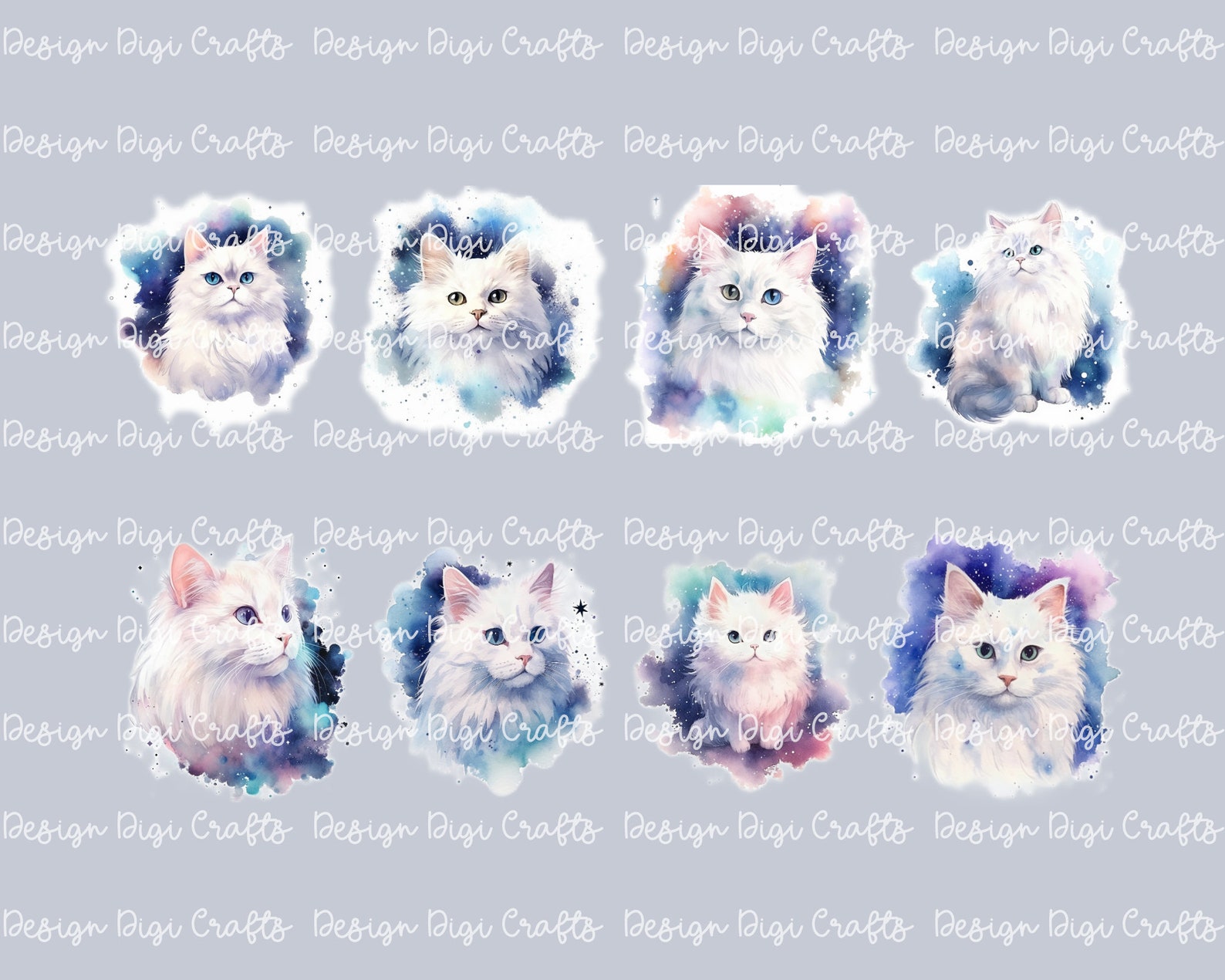 Cosmic White Cats Clipart Printable Scrapbook Paper Planner - Etsy