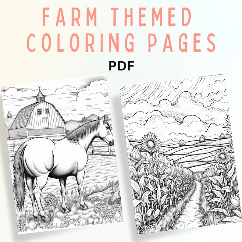 6 Printable Adult Coloring Pages - Farm Theme - Etsy