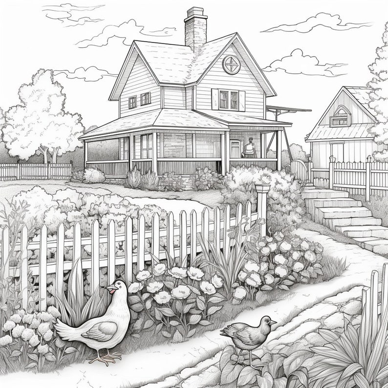 6 Printable Adult Coloring Pages - Farm Theme - Etsy