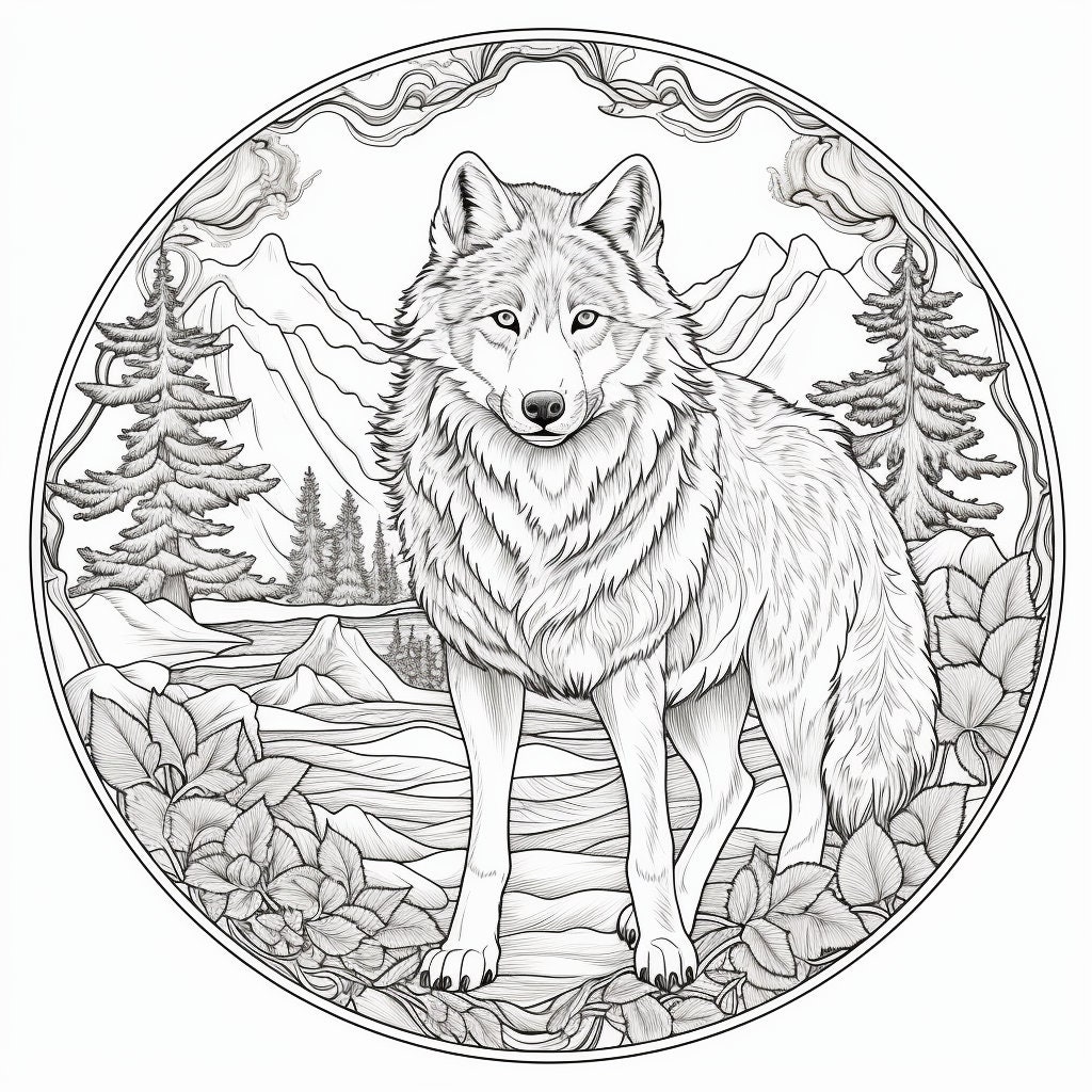6 Printable Adult Coloring Pages - Wolf Theme - Etsy
