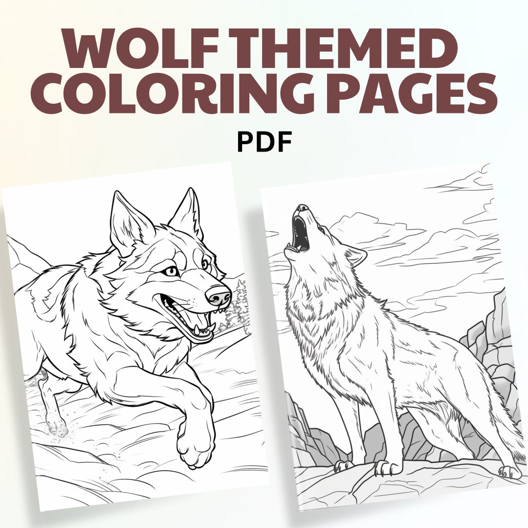 6 Printable Adult Coloring Pages - Wolf Theme - Etsy