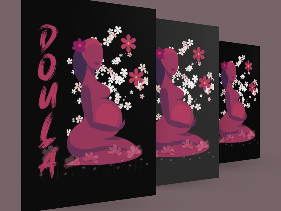 Black Background DOULA Satin Posters (210gsm) With Pregnant Woman and ...