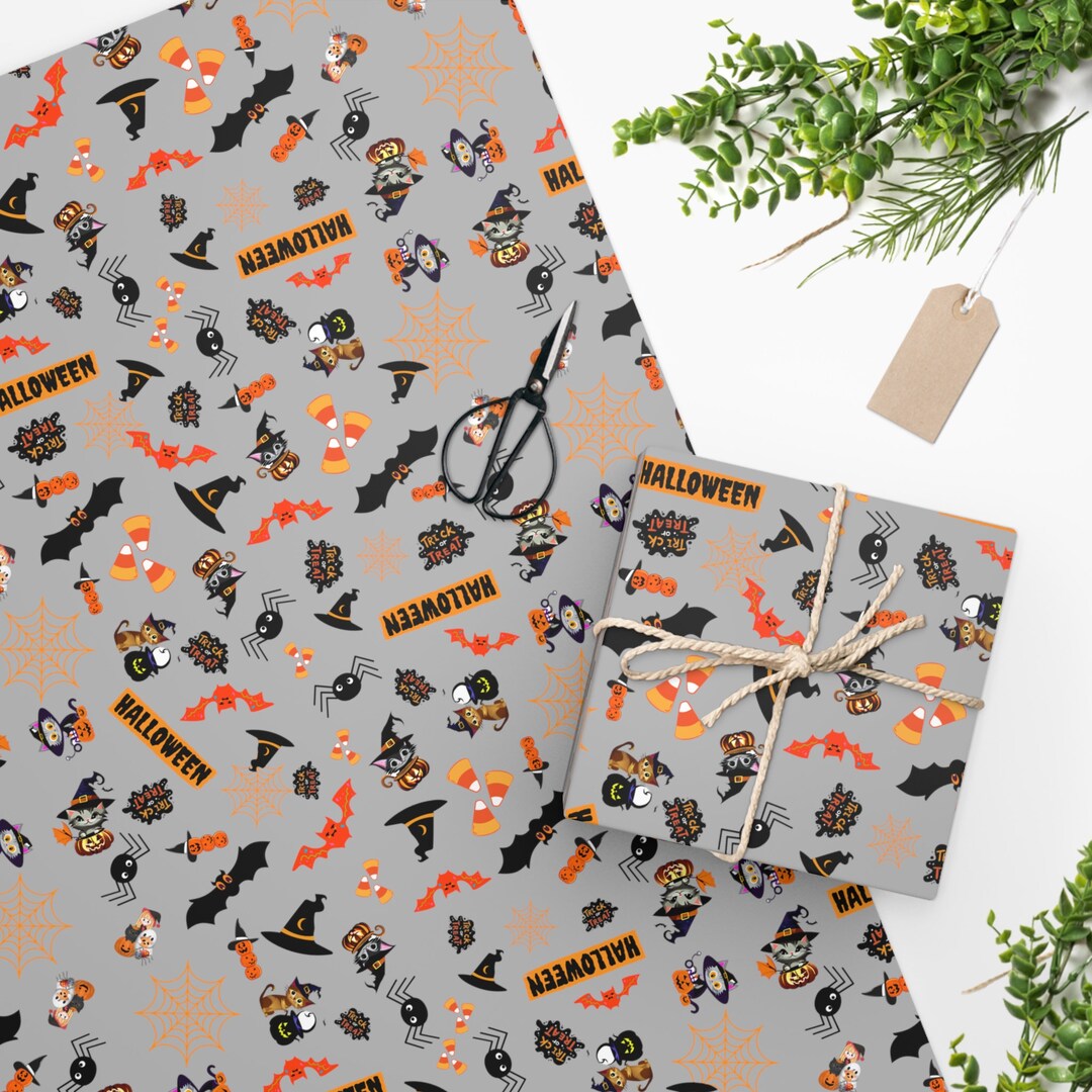 Gray Halloween Wrapping Paper Halloween Gift Wrap - Etsy