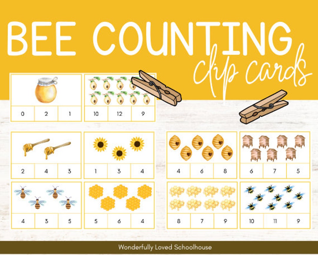Bee COUNTING Clip Cards, Preschool Unit Study, Toddler - Prek, Bug ...