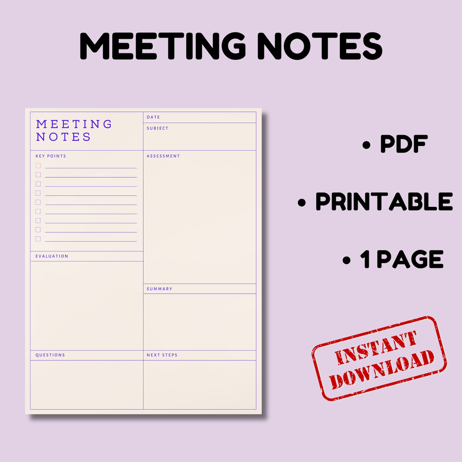 Meeting Notes Template Printable, Meeting Notes, Meeting Minutes ...