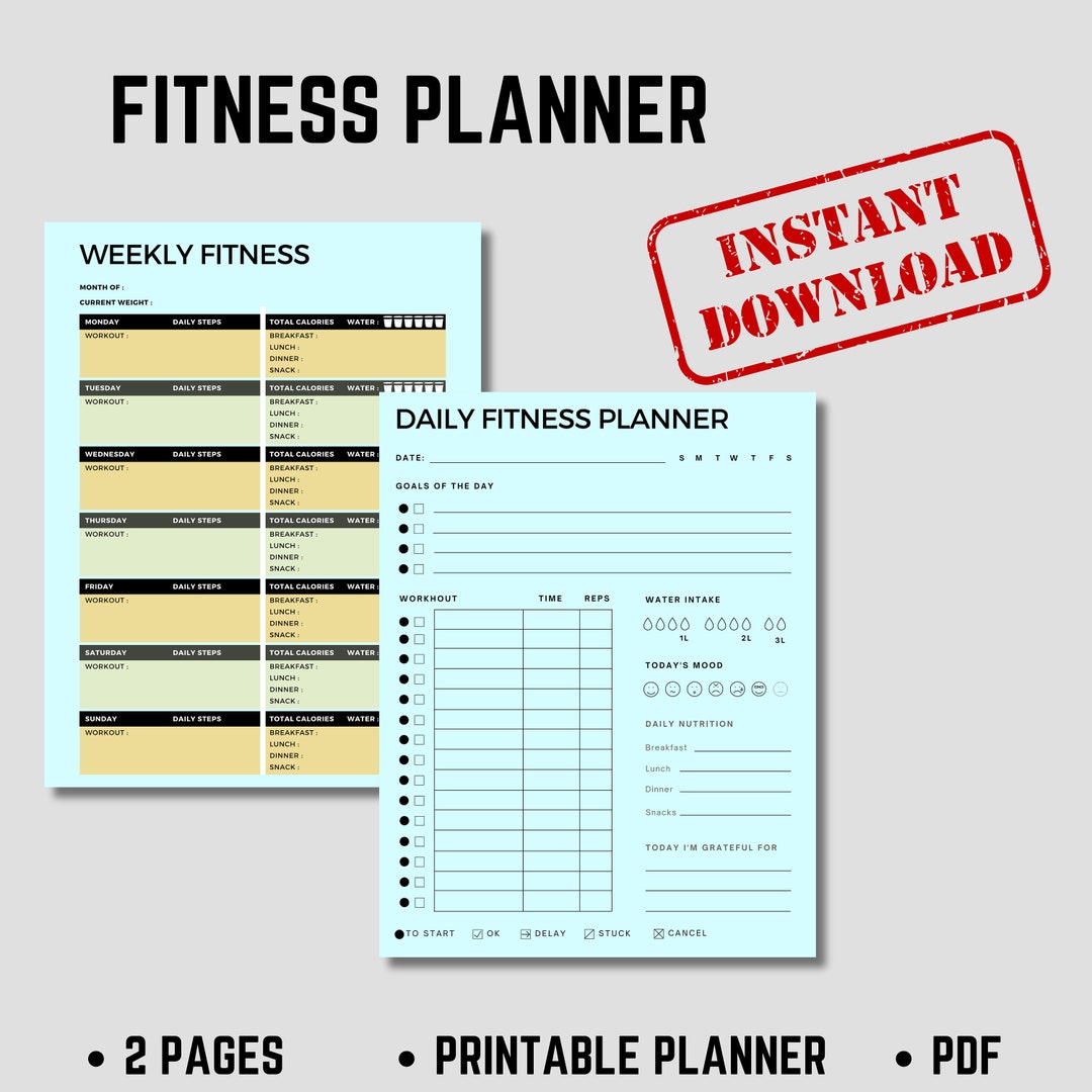 Printable Health and Fitness Planner Bundle, Workout Trackers, Workout ...