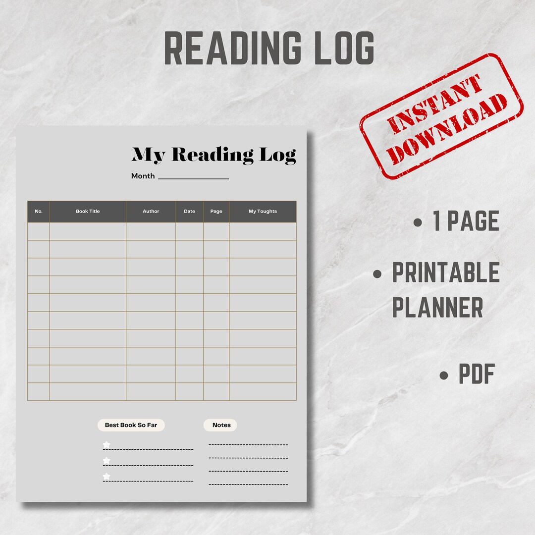 Reading Log Printable Reading Journal Book, Reading Tracker Book Review ...