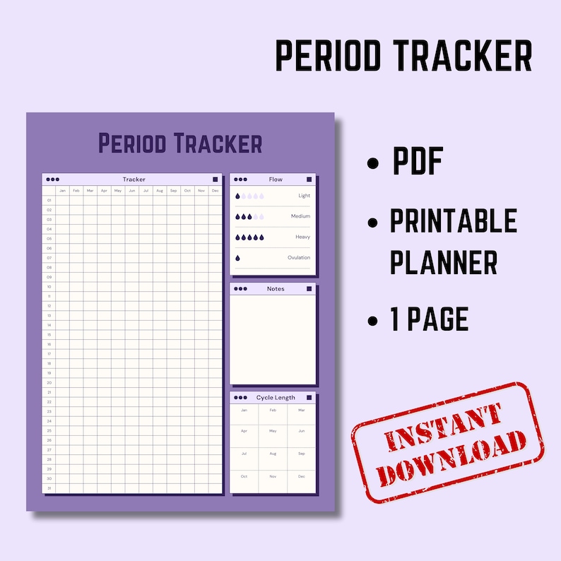 Printable Period Tracker PDF Menstruation Period Cycle - Etsy