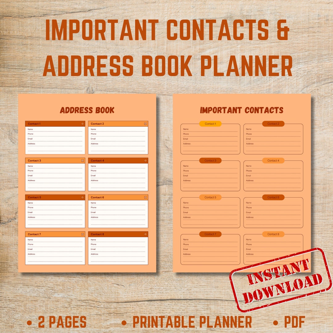 Printable Important Contacts Tracker Log, Address Book Printable ...