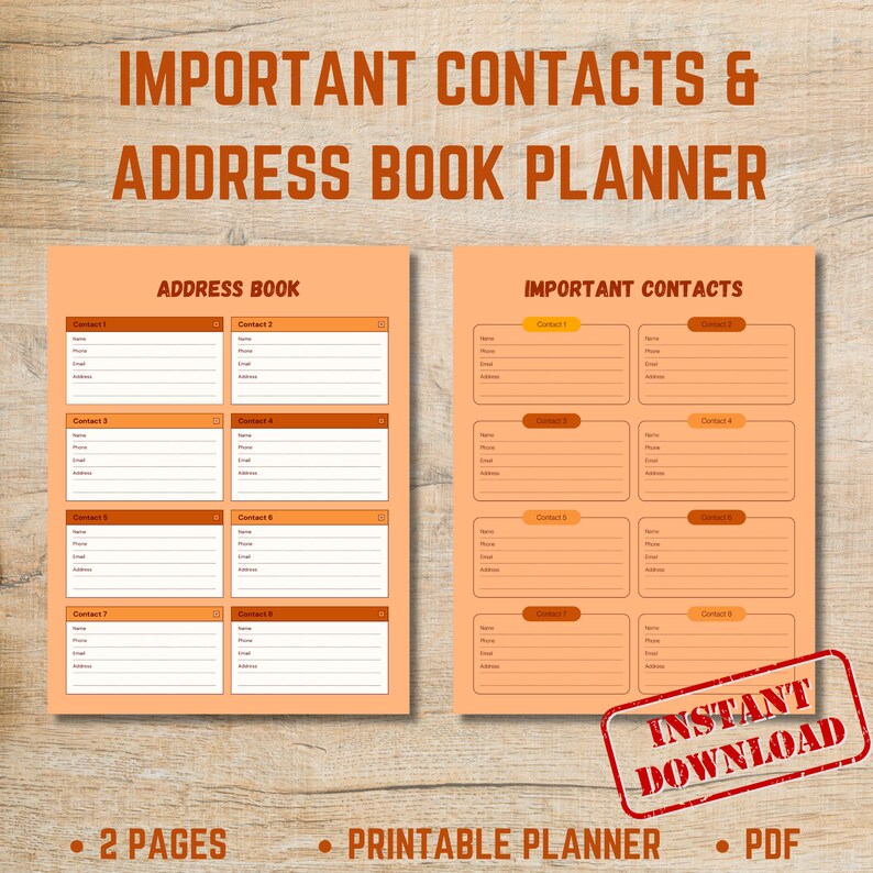 Printable Important Contacts Tracker Log, Address Book Printable, Contact Organiser, Printable ...