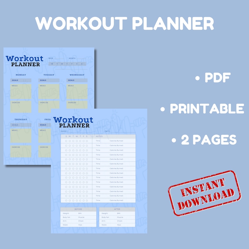 Printable Workout Planner, Weekly Exercise Planner, Workout Tracker ...