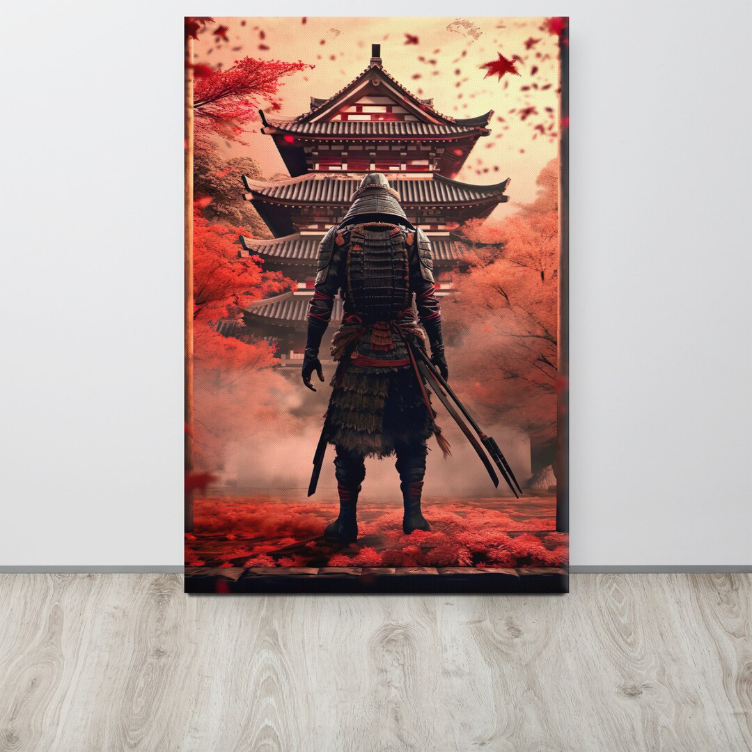Samurai Warriors in Front of Japanese Temple Canvas Print, Wall Art ...