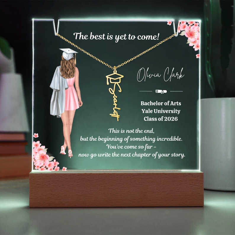 Personalized Acrylic Plaque With Graduation Cap Name Necklace ...