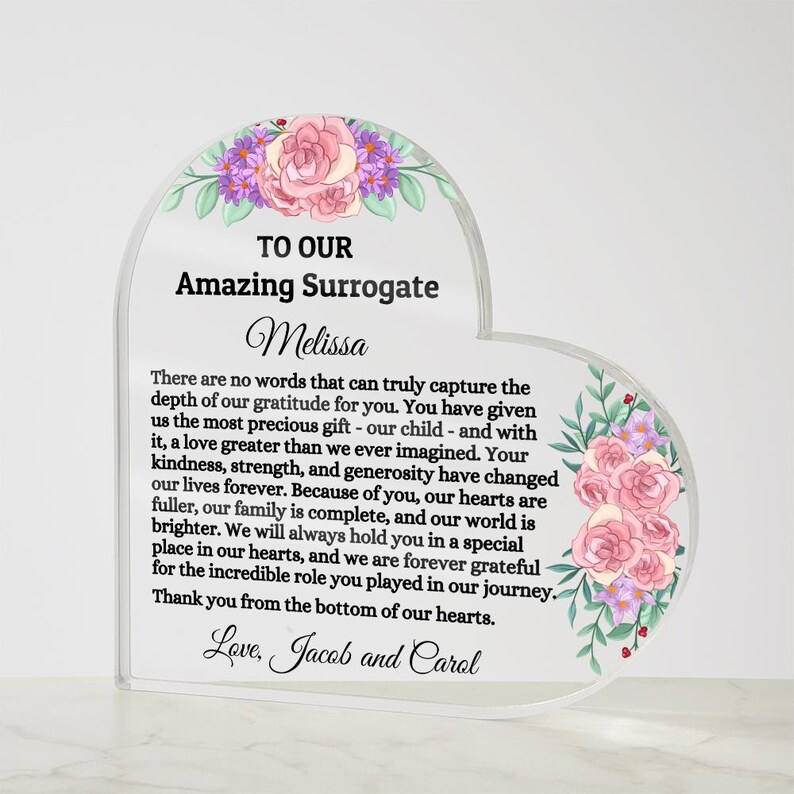 Personalized Gift for Surrogate Mother, Thank You Gift for Surrogacy ...