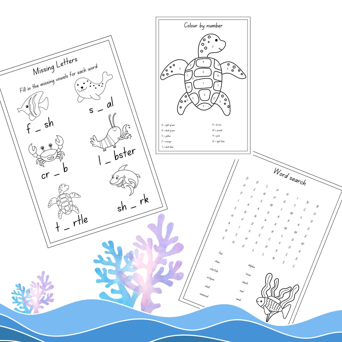 Colouring Activity Sheets: Under the Sea - Colouring, Spelling ...