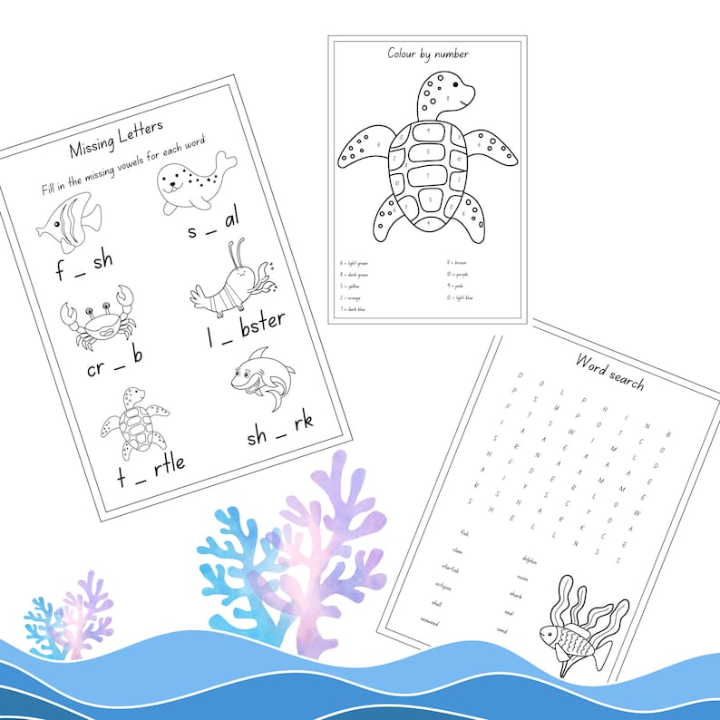Colouring Activity Sheets: Under the Sea - Colouring, Spelling ...