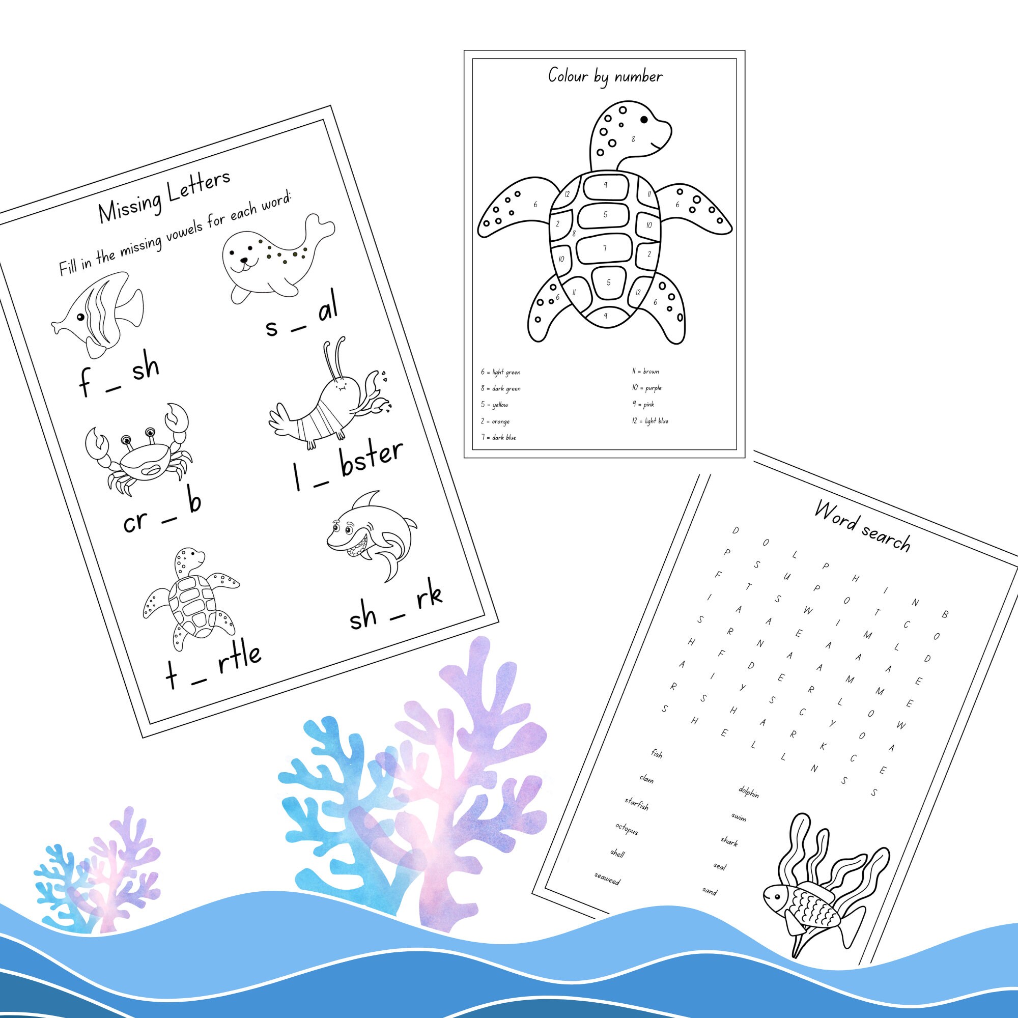 Colouring Activity Sheets: Under the Sea - Colouring, Spelling ...