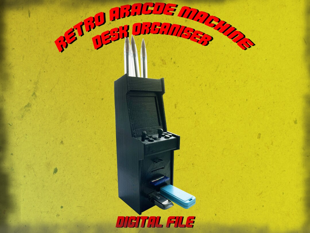 Retro Arcade Machine Desk Organiser STL for Usbs, SD Cards and Pens 3d ...