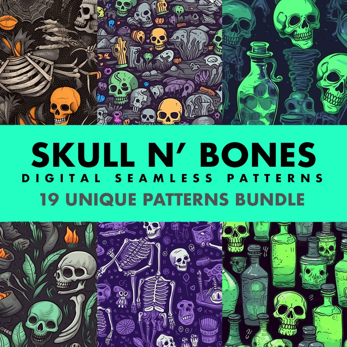 Skull N' Bones 19 Unique Seamless Patterns - Digital Paper, Seamless ...