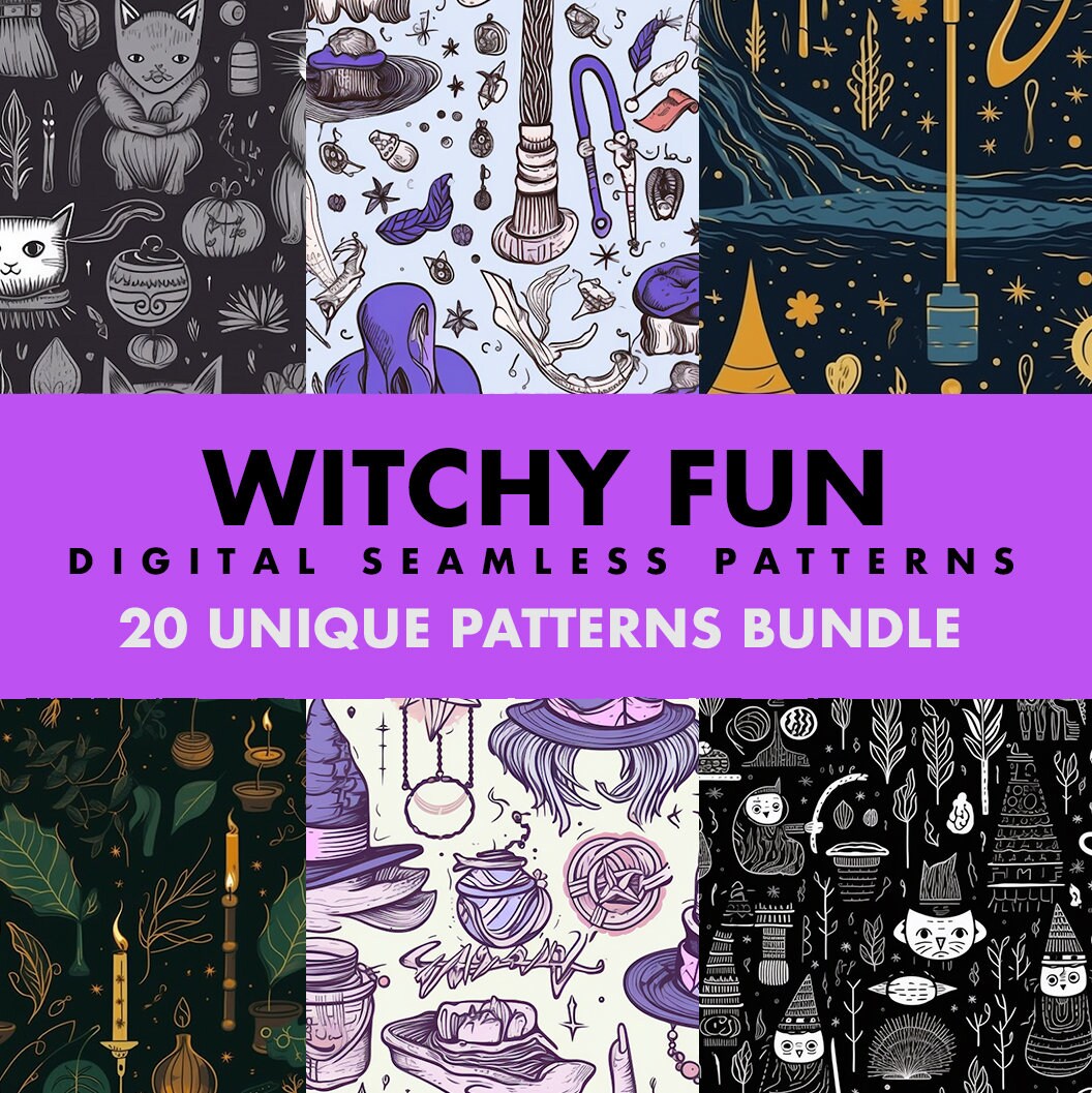 Witchy Fun - 20 Unique Patterns - Digital Paper, Seamless Printable ...