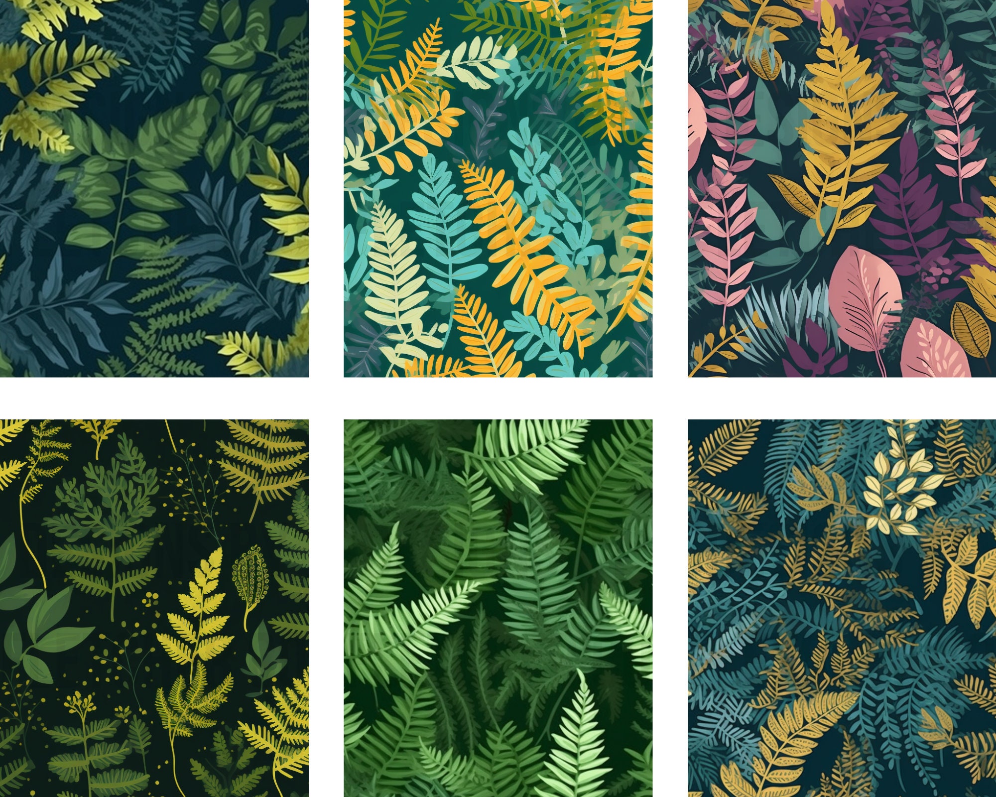Fern Illustration Digital Pattern - Seamless Fern Digital Design ...