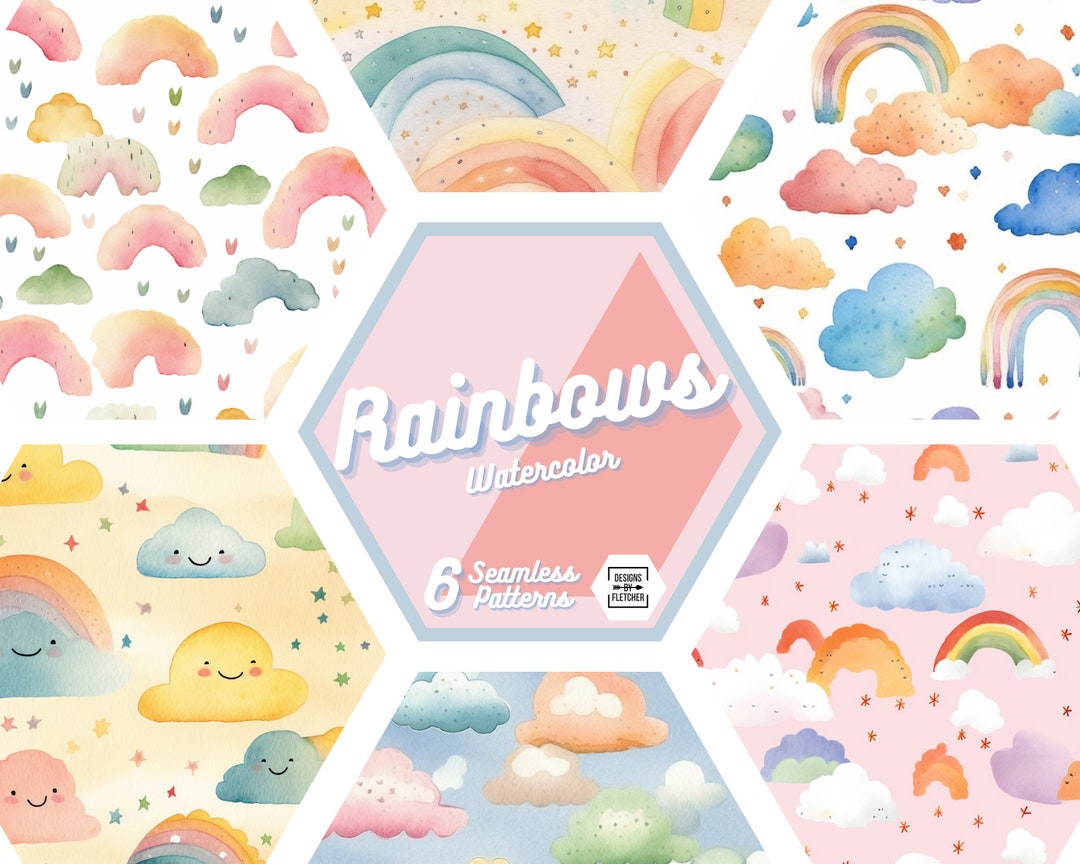 Rainbows Watercolor Digital Pattern - Seamless Rainbow Digital Design ...