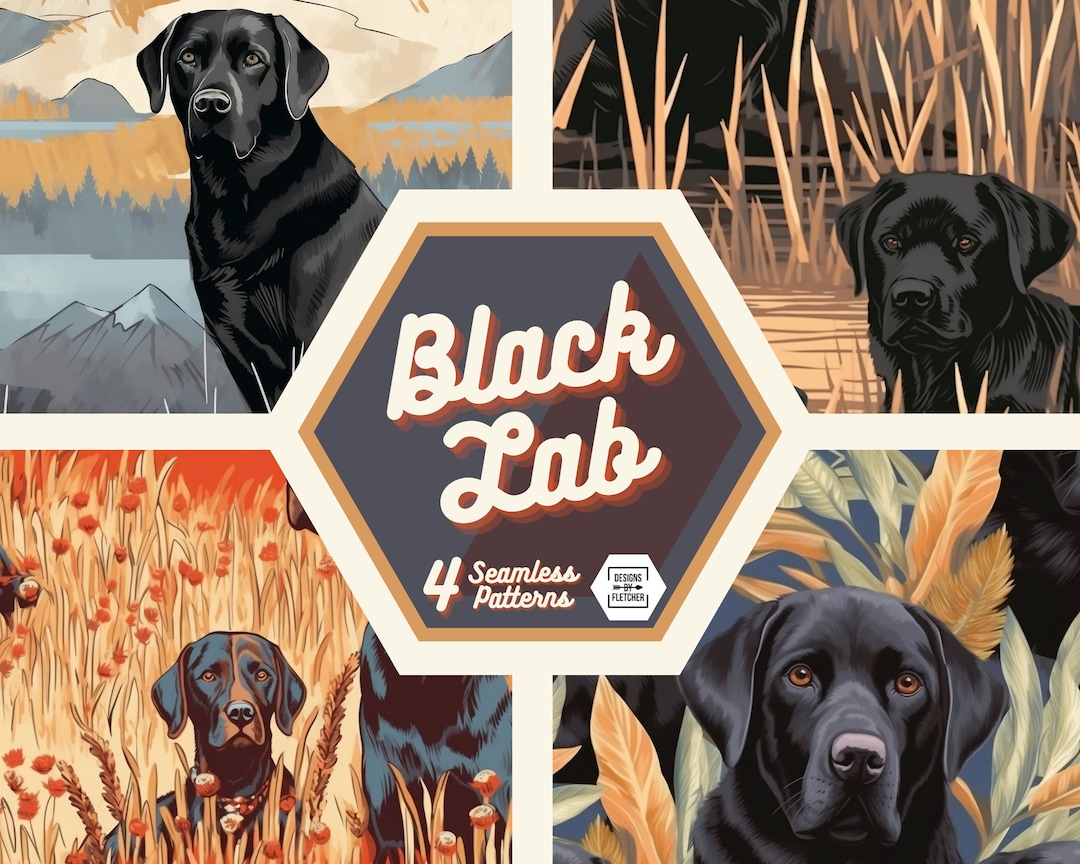 Black Lab Illustration Digital Pattern - Seamless Black Labrador ...