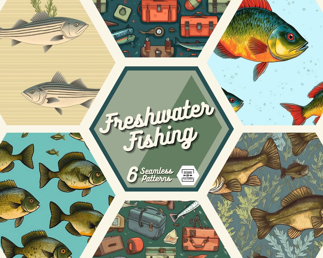 Freshwater Fishing Digital Pattern - Seamless Fishing Digital Design ...